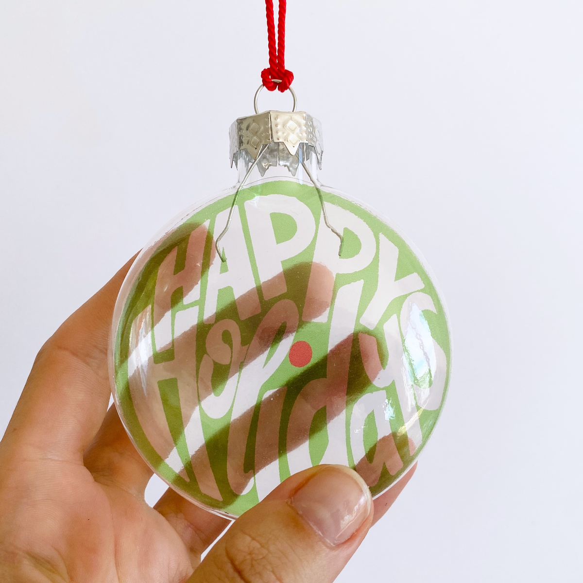 happy holidays green bubble letters handmade glass see-through ornament ...